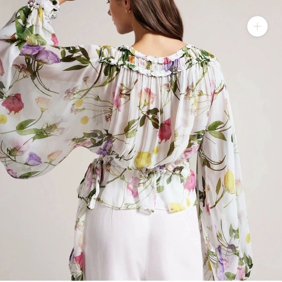 Ted Baker | Tops | Nwt Ted Baker Sheer Floral Blouse Waist Tie Us Size ...